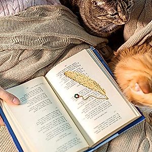 6 Pieces Christmas Series Metal Feather Pendant Bookmarks 3D Gold Feather Bookmarks Vintage Feather Bookmarks Beautiful Gi ft for Kids Students Teachers Friends Reading Page Marker Bookend