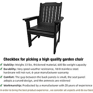 Fortune Candy HDPE Patio Dinning Chair, Outdoor Chair with 18/8 Stainless Steel Hardware, Heavy Duty 600 LBS, for Outdoor Patio Garden Yard (Carbon Black)