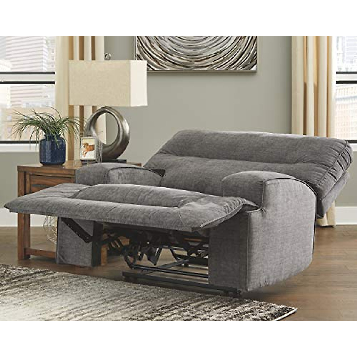 Signature Design by Ashley Coombs Contemporary Wide Seat Manual Pull Tab Recliner, Gray