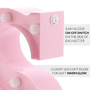 Barnyard Designs Metal Marquee Letter S Light Up Wall Initial Nursery Letter, Home and Event Decoration 9 Inch (Baby Pink)