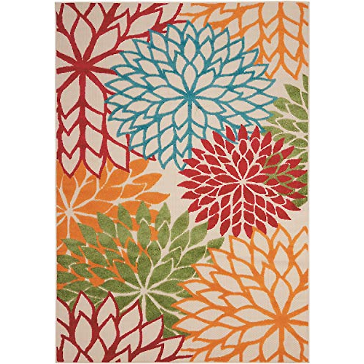 Nourison Aloha Indoor/Outdoor Green 5'3" x 7'5" Area-Rug, Tropical, Botanical, Easy-Cleaning, Non Shedding, Bed Room, Living Room, Dining Room, Deck, Backyard, Patio (5x7)