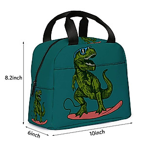 YCGRE Dinosaur Lunch Bag, Reusable Cute Lunch Box Insulated Kids Cooler Tote Bag Multi-functional School Lunch Container for Teen Boys Girls (Dark Cyan)