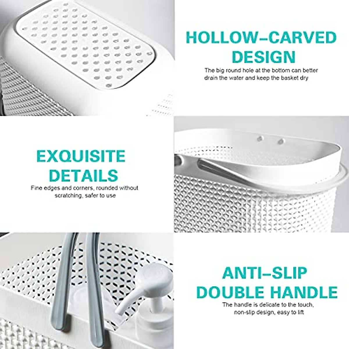 Plastic Organizer Storage Baskets with Handle, Plastic Shower Caddy for Bathroom, Dorm, Bedroom and Kitchen, Free Two Bottles of Shower