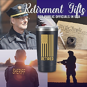 Retirement Gifts for Police/Cops, Unique Gifts for Retired Public Officers, Firefighter, Army, Air-Force, 20oz Stainless Steel Travel Tumbler with Lid, Gift Box Included, American Flag