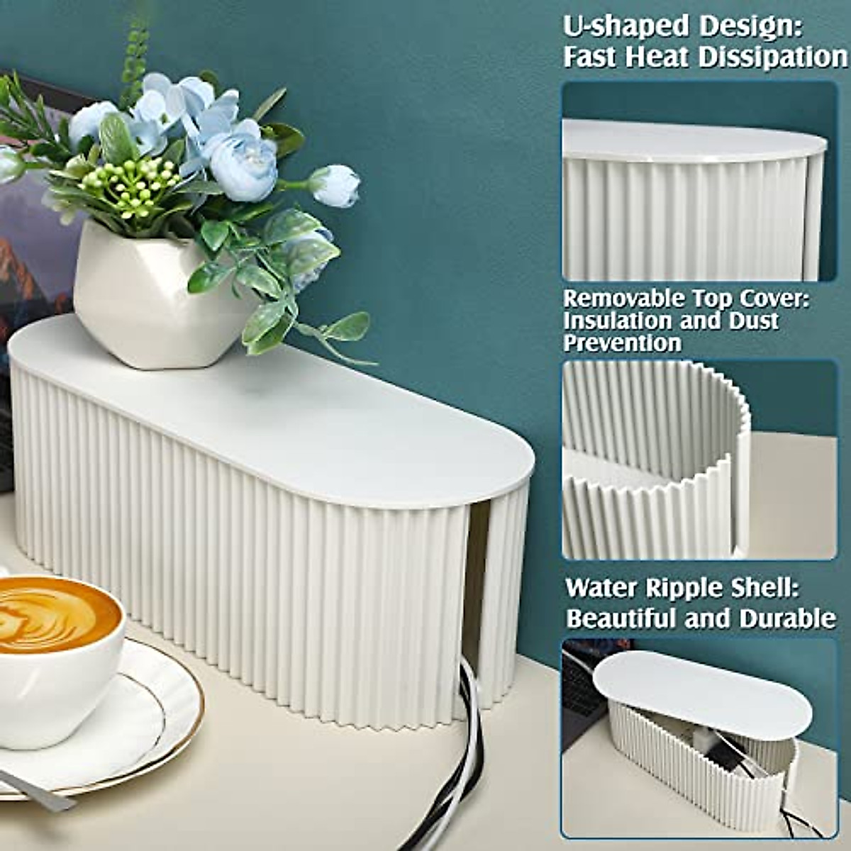 2 Pcs Cable Management Box Cord Organizer Box Cord Box Hider with 46 Pcs Cable Management Kit, Wire Box for Power Strips, Surge Protectors, Desk, TV Computer Wires, Home Office (White)