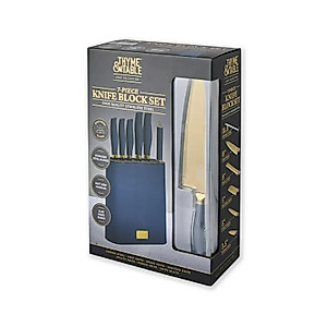 Generic Beautiful 7-Piece Slim Block Knife Set with Gold Blades and Blue Block