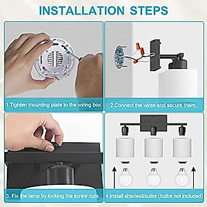 Dekang 3-Light Bathroom Vanity Light Fixtures Over Mirror, Modern Anti-Rust Black Wall Sconces for Bedroom, Living Room, Decor Milky White Glass Shades, E26 Standard Base, Bulbs Not Included