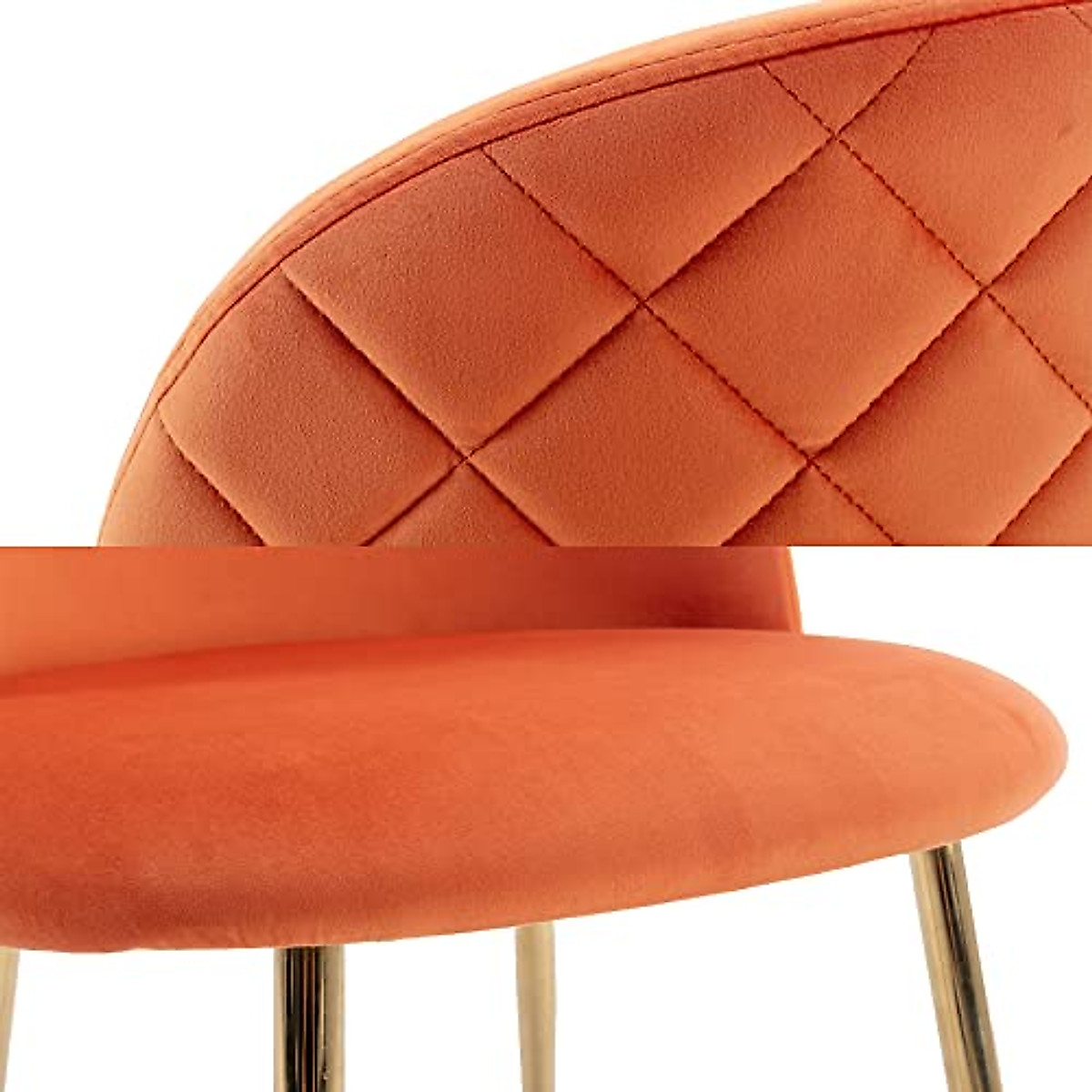 Wahson Set of 4 Velvet Dining Room Chairs, Velvet Fabric Upholstered Hostess Dining Chairs, Side Chairs, with Golden Chrome Legs, Orange