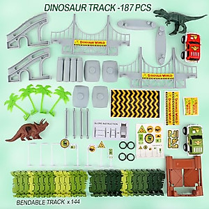 AUUGUU Dinosaur Toys - Create A Dino World with Flexible Race Track, Birthday Gift for Kids Ages 3+, Toys for 3 4 5 Year Old Boys, Toddler Toys