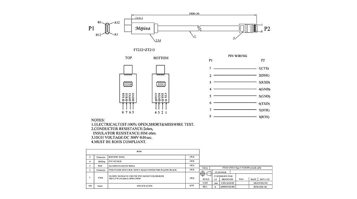 Moyina USB C to RJ45 Console Cable – Stable High-Speed Network Access