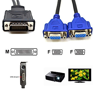 DMS-59 Pin Male to Dual VGA Female Y Splitter Video Card Adapter Cable