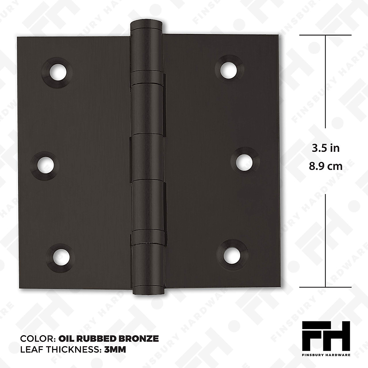 Finsbury Hardware Heavy Duty Door Hinge Bronze Ball Bearing 3.5 x 3.5 Inch Solid Brass Heavy Duty - Set of 2 Hinges (Oil-Rubbed Bronze)