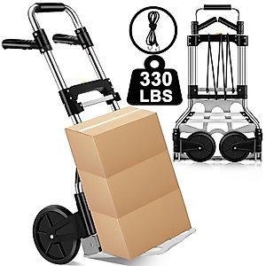 330 LB Capacity Folding Hand Truck Dolly Cart, Portable Aluminum Dolly Cart with Telescoping Handle and Rubber Wheels for Moving,Shopping,Travel,Office Use