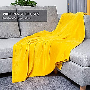 Rendiele Fleece Throw Blankets Fluffy Warm Solid Color Blankets for Bed (Yellow, 50X60 Throw)