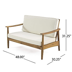 Christopher Knight Home Felix Outdoor Acacia Wood Loveseat Set with Coffee Table, Teak Finish, Beige