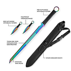 DISPATCH Full Tang Tactical Katana Ninja Sword Machete Fixed Blade Combat Stainless Steel Blade with Sheath for Hunting, Outdoor Camping, Survival