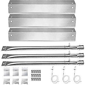 Hisencn Repair Parts for Chargriller 5050, 3001, 5650, 3008, 3030, 4000, King Griller Gas Grill, Stainless Grill Burner Tube, Heat Plate Shield Tent, Hanger Brackets, Electronic Ignitor Replacement