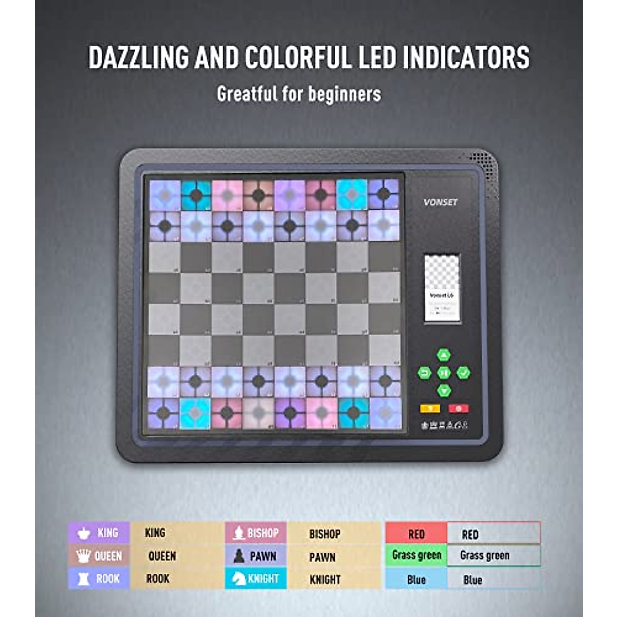 Vonset Core L6 Computer Chess Game Electronic Chess Set Computer Chess Board with LED Light Chess Computer for Adults and Kids with Double Queen Pieces for Beginners