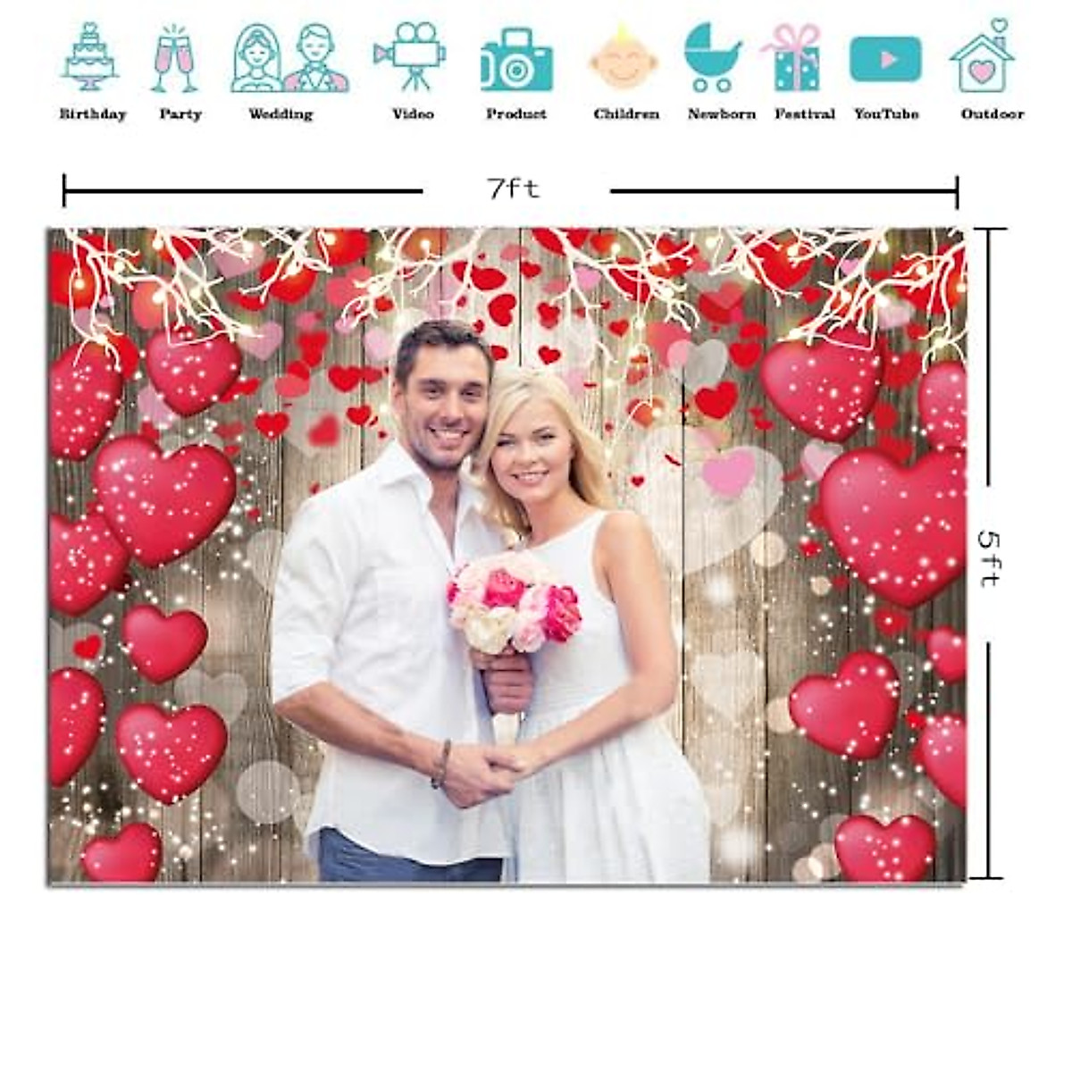 CYLYH 7x5ft Valentine's Day Backdrop Rustic Wood Backdrop Red Love Heart Valentine's Day Backdrops Photography Mother's Day Backdrops Party Bridal Shower Kid Birthday Party Decor Banner
