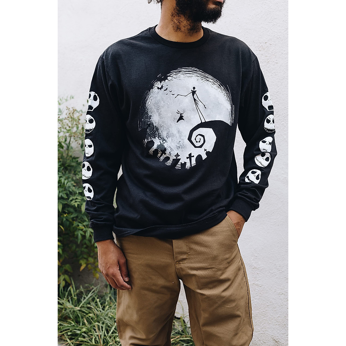 Disney Nightmare Before Christmas Nightmare Moon Long Sleeve Adult T-Shirt (Black,SM)