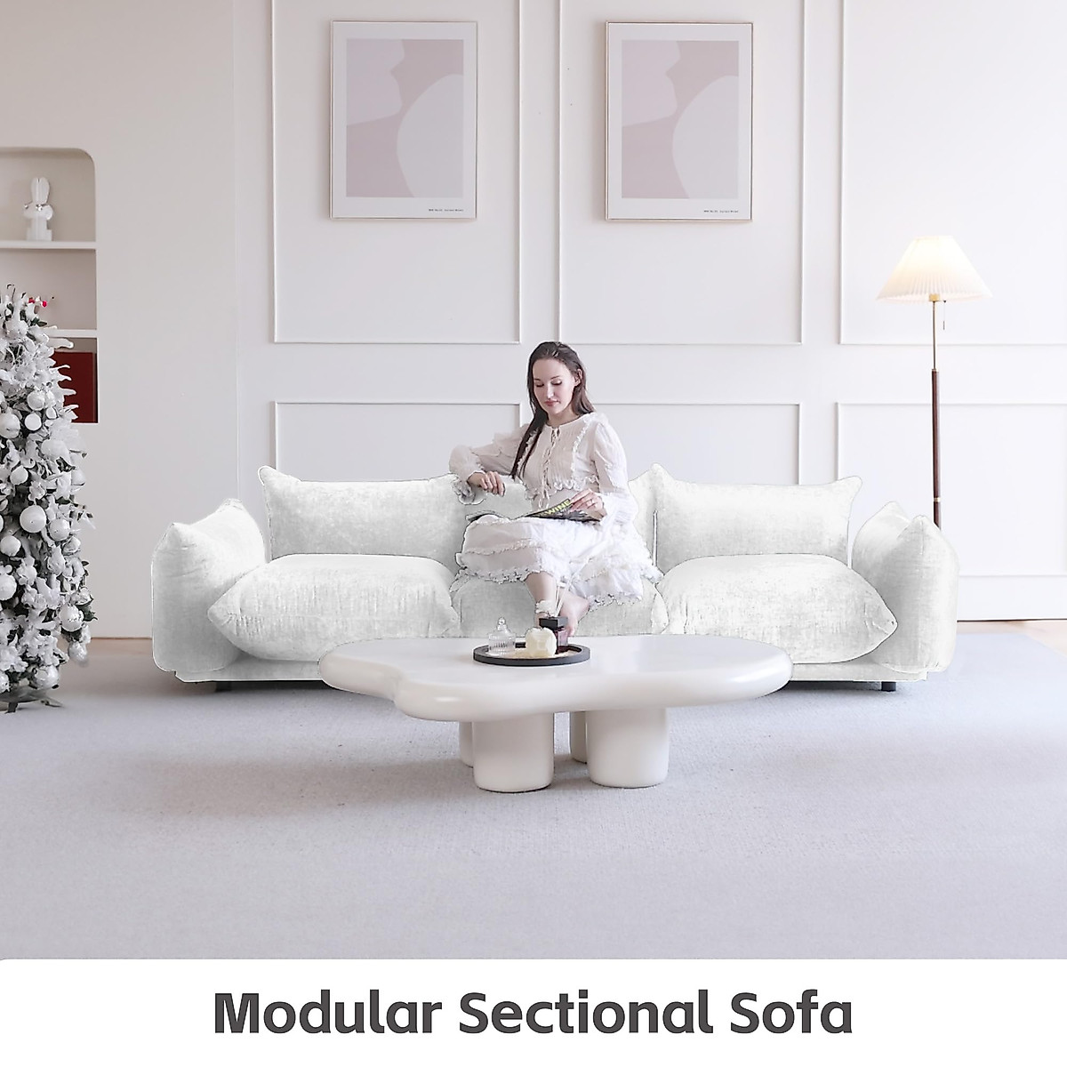 WJShome Modular Sectional Sofa,104" Chenilleyarn Minimalist Sofa Couch,3 Seater Convertible Couch Wide Living Room Sofa Sets for Office House，Beige