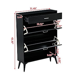 pazezog Shoe Storage Cabinet for Entryway, Shoe Cabinet with 2 Flip Drawers and 1 Storage Drawer, Freestanding Shoe Rack Storage Organizer with Adjustable Shelf for Entryway (Black)