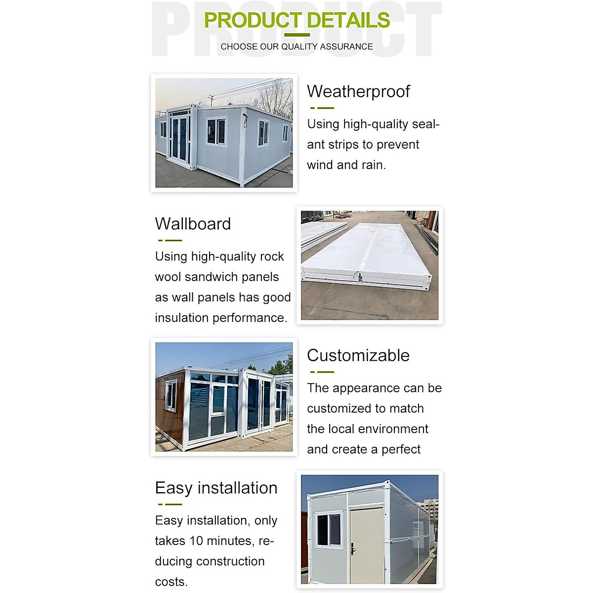 Foldable Modular Tiny Home 20ft/40ft Prefabricated Container House with Bathroom & Kitchen