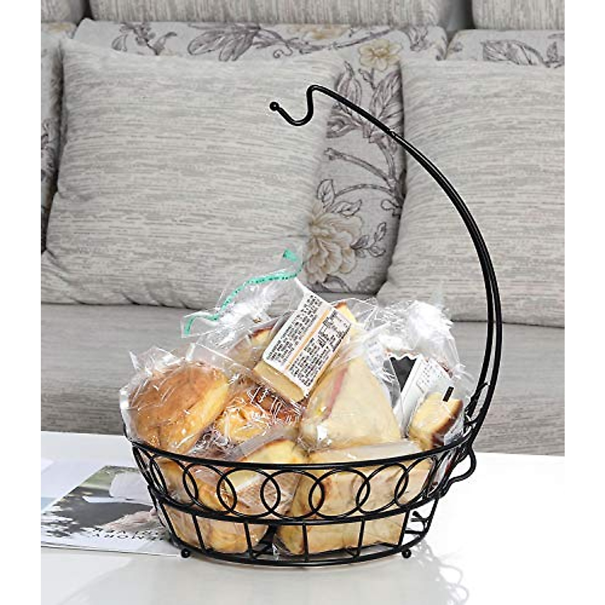TQVAI Wire Fruit Basket Bowl with Banana Hook Hanger, Black