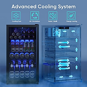 3.2 Cu.Ft Beverage Fridge, Mini Fridge With Glass Door, Beverage Cooler Refrigerator, Wine Drink Beer Fridge, Adjustable Shelves & Digital Temperature Display, 26 Bottle 128 Can