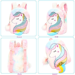 HICCUPfish CBOALOGR Cute Plush Unicorn Toddler Mini Travel Bag Princess Plush Backpack for Girls 1-6 years old (Tail-colored)…