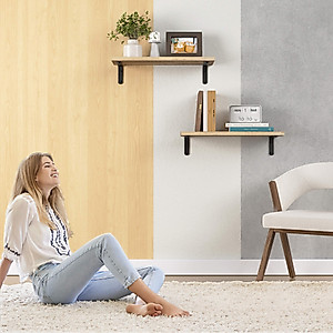 RICHER HOUSE Rustic Wood Shelves Set of 2, Farmhouse Style Floating Shelf for Wall Décor, Hanging Shelves for Bathroom, Bedroom, Storage, Kitchen, Living Room - Carbonized Black