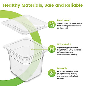 HNEDSEN 6 Pack Plastic Food Pan with Lid 1/6 Size 2.5 Inch Deep Restaurant Clear Food Storage Containers Polycarbonate Commercial Hotel Pans for Fruits Vegetables Beans Corns (12 PCS, 2.5'' Deep)