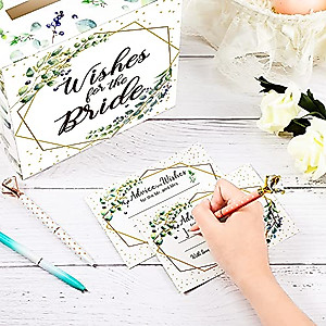 Outus 51 Pieces Wedding Advice Cards and Box Set, Greenery Advice Card Holder Box, 50 Pieces Double Sided Advice and Wishes Cards for Wedding Decorations Bridal Shower Activity Baby Shower Party