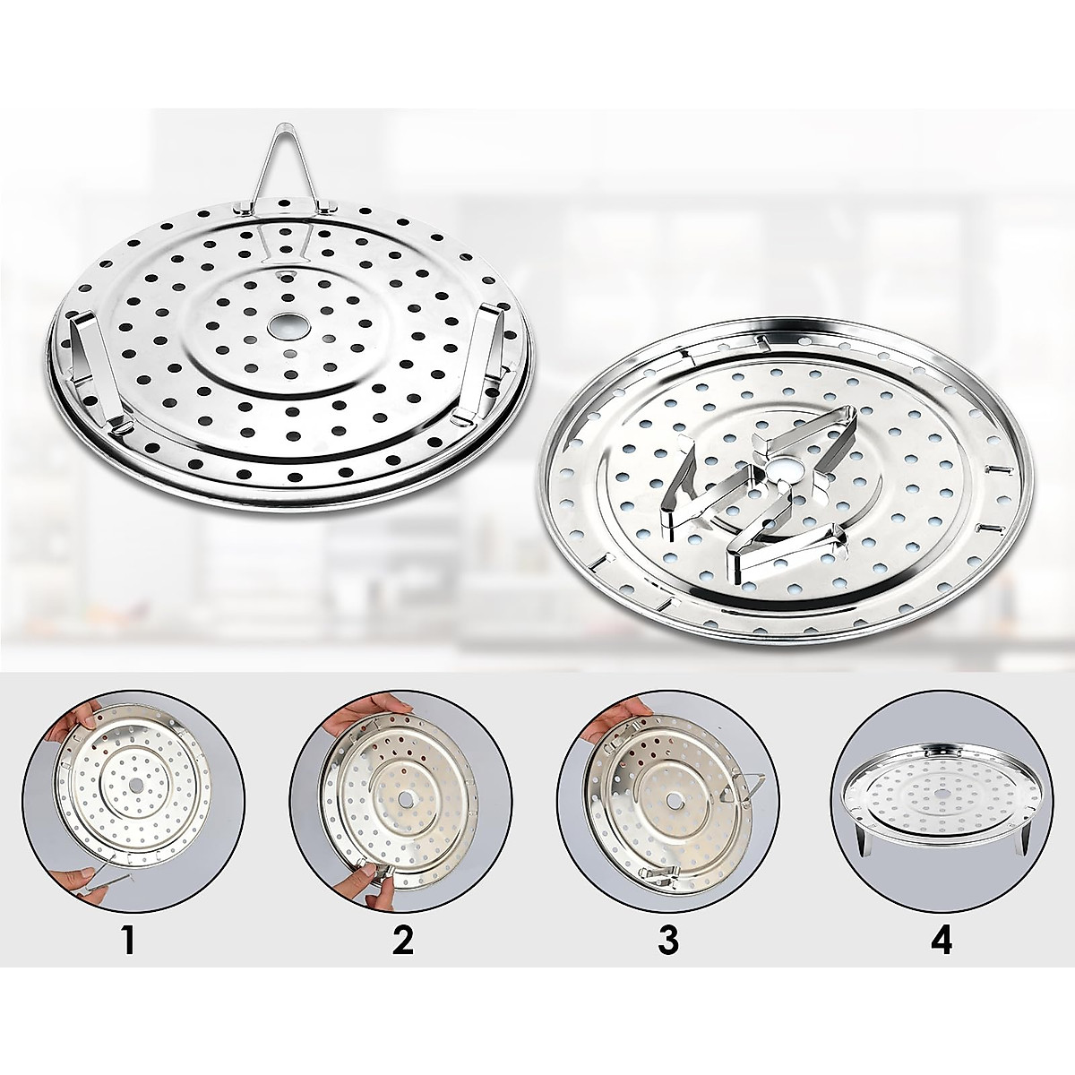 DS. DISTINCTIVE STYLE Steamer Rack 8.5 Inch Stainless Steel Steaming Rack Steam Tray with Removable Legs for Steamer Cookware Instant Pressure Cooker Multi-functional Steamer Basket