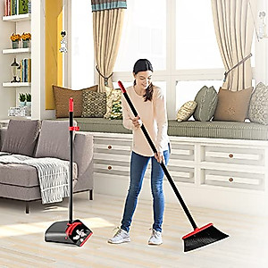 Broom and Dustpan Set with Long Handle, Extandable 52" Broom and Dust Pan Set for Home, Brooms with Standing Dustpans Combo for Sweeping Lobby Kitchen Office Indoor Floor Cleaning