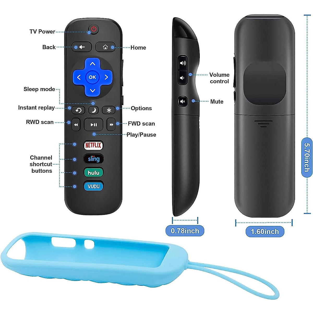 Universal Replace Remote for All Roku TCL Hisense ONN TV, with Luminous Protective Case, RC280 Replacement for TCL Roku/Hisense Roku/ONN Roku/Sharp Roku TV
