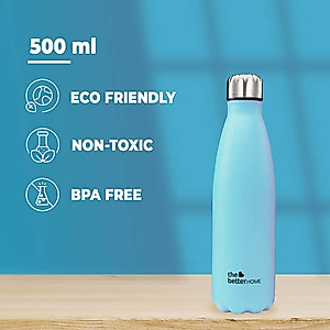 The Better Home 500 Stainless Steel Insulated Water Bottle 500ml | Thermos Flask 500ml | Hot and Cold Steel Water Bottle 500ml | Food Grade & BPA Free Insulated Water Bottles (Pack of 2)