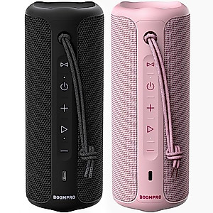 MIATONE 2 Pack BoomPro Bluetooth Speakers 2 x 36W Portable Speaker with Stereo Sound Bass, Bluetooth 5.3 Wireless Speaker (Black + Pink)