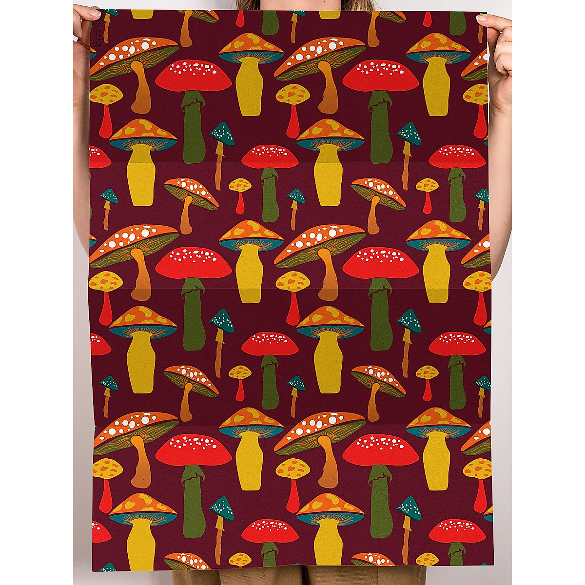 CENTRAL 23 Red Wrapping Paper - Mushroom Wrapping Paper - Red Yellow - Vibrant - 6 Sheets Gift Wrap - For Birthday Christmas Holiday - Comes With Stickers