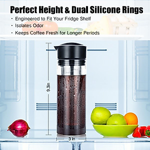 YMMIND 25oz Cold Brew Coffee Maker 4 Cup Capacity Tea Maker, Iced Coffee Pot, Cold Heat Resistant Borosilicate Glass Carafe, Stainless Steel Mesh Filter Basket and Black Freshness Lid