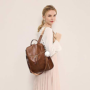 PINCNEL Backpack Purse for Women, Large Designer Fashion Leather Multiple Pockets Shoulder Bag for Weekend Travel and Daily Style (Tan)