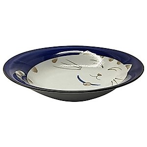 JapanBargain 2563, Japanese Porcelain Coupe Bowl Soup Bowl Cereal Bowl Salad Bowl, Blue Color Maneki Neko Smiling Lucky Cat Pattern, Made in Japan, 8.5-inch Diameter