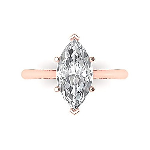 Clara Pucci 2.50 ct Marquise Cut Solitaire White Lab Created Sapphire Engagement Bridal Promise Anniversary Ring 18K Rose Gold Size 3.5