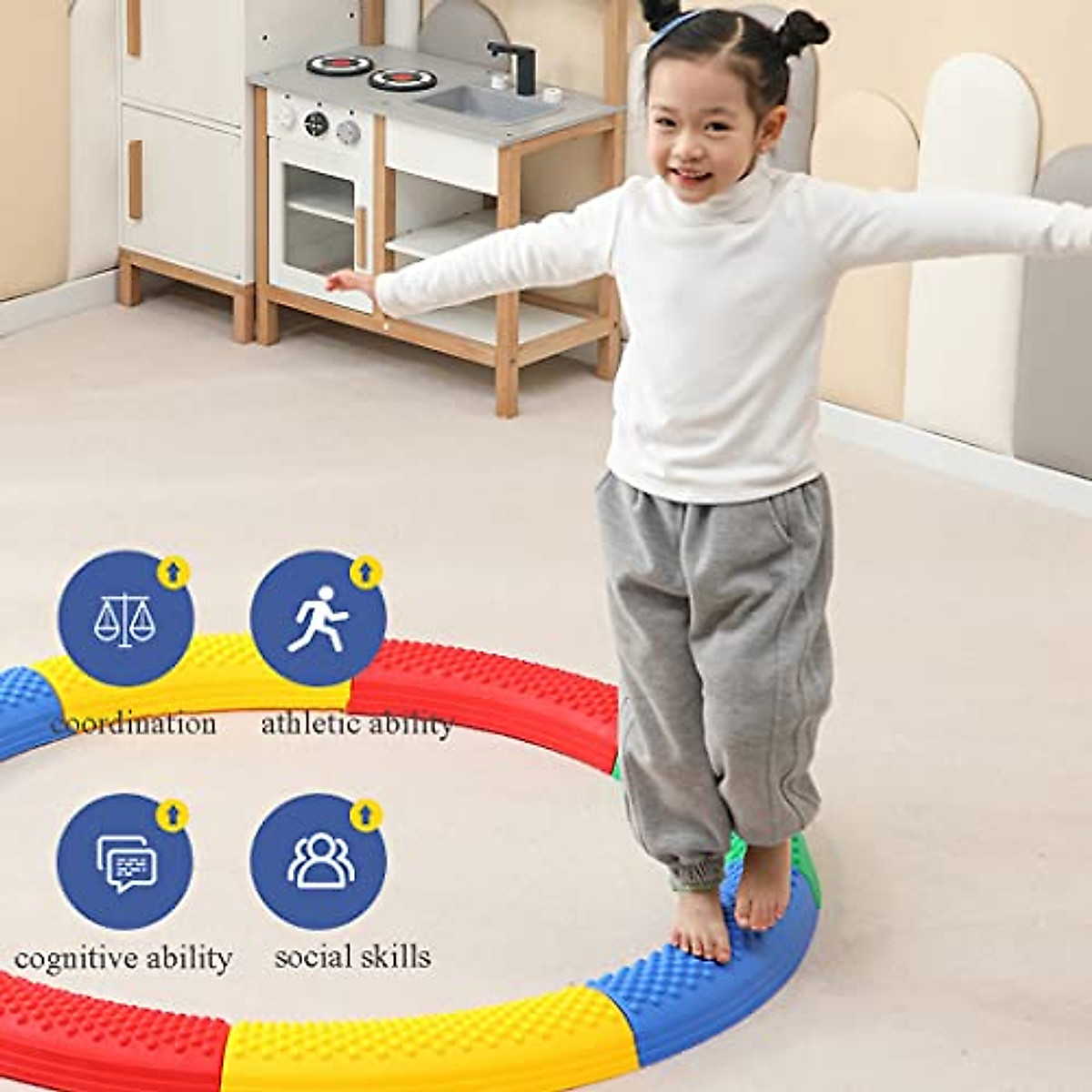 Balance Beam for Kids, 20Pcs Anti-Slip Stepping Stones for Kids, Montessori Sensory Toy Balance Board Gymnastics Obstacle Course for Home Gym Playground