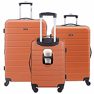 Wrangler Smart Luggage Set with Cup Holder and USB Port, Burnt Orange, 20inch,24inch,28inch