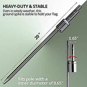 Anley 20-inch Ground Stake - Stainless Steel Spike with Sleeve Bearing - Fits Flutter Banner Flag Poles with a 0.65" Inner Diameter - Feather Flagpole and Flag not Included, Stake Only