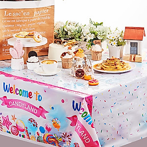3 Pcs Candyland Party Decorations Candyland Tablecloth Candy Theme Plastic Table Cover Candy Land Lollipop Decorations for Birthday Baby Shower Candy Land Christmas Party Supplies