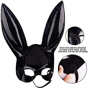 Masquerade Rabbit Mask Bunny Mask, Black Adult Bunny Ear Rabbit Mask for Women's Masquerade Easter Halloween Eve Party Costume Accessory NMFIN
