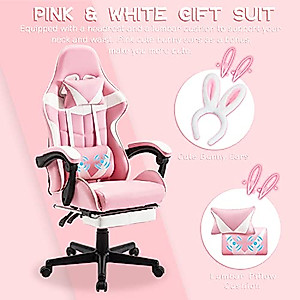 Soontrans Pink Gaming Chair with Footrest,Lovely Computer Game Chair,Desk Chair for Granddaughter,Sister,Girlfriend,Wife and Love with Headrest,Lumbar Support Gamer Chair (Pink)