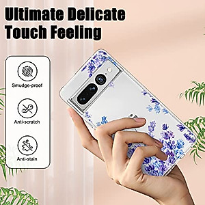Cute Purple Flower Phone Case for Google Pixel 7 Pro Clear with Lavender Flora Design for Girls Woman, Soft TPU Protective Silicone Slim Case Cover for Google Pixel 7 Pro Lilac